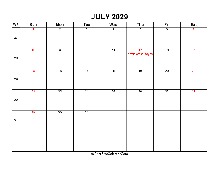Download 2029 July Calendar Week Number Uk Bank with Holidays Sunday ...