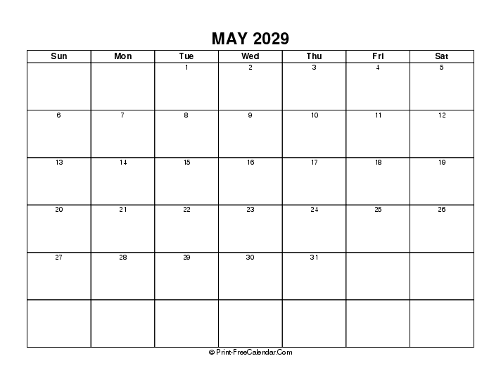 May 2029 Calendars (Word, PDF, Excel)
