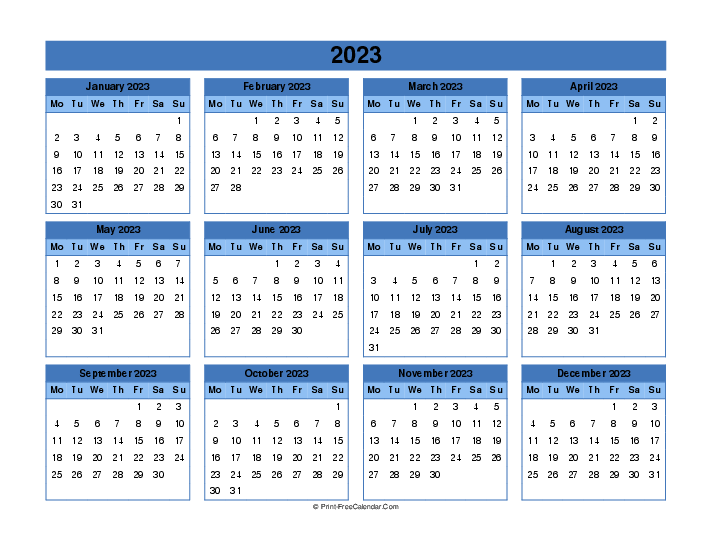 2023 Calendar with Weeks start on Monday (Word, PDF, Excel)