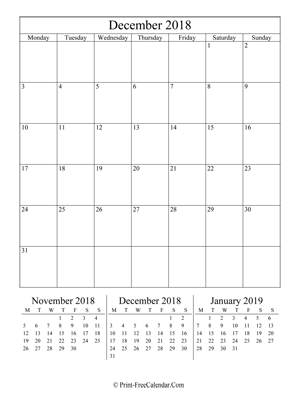 December 2018 Calendar Templates