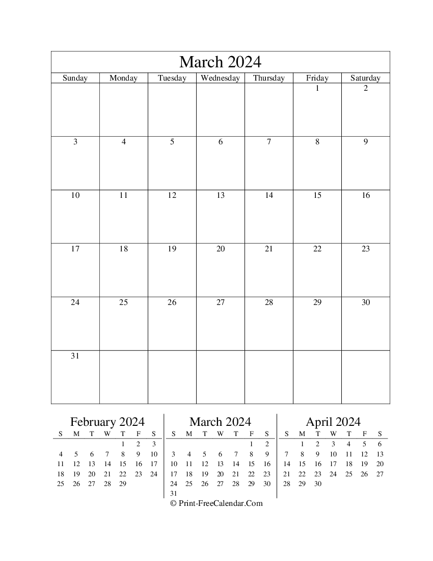 Editable Calendar March 2024 (Portrait Layout)