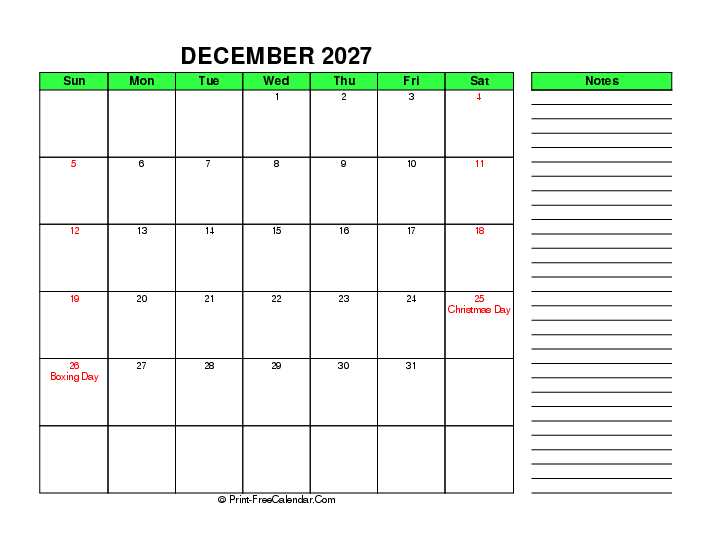 December 2027 Calendars with UK Bank Holidays (Word, PDF, Excel)