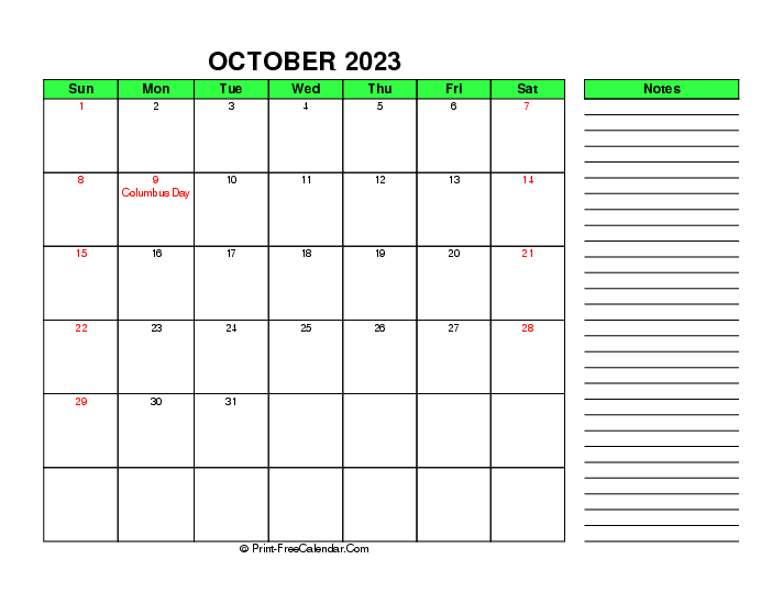 October 2023 Calendars with USA Holidays (Word, PDF, Excel)