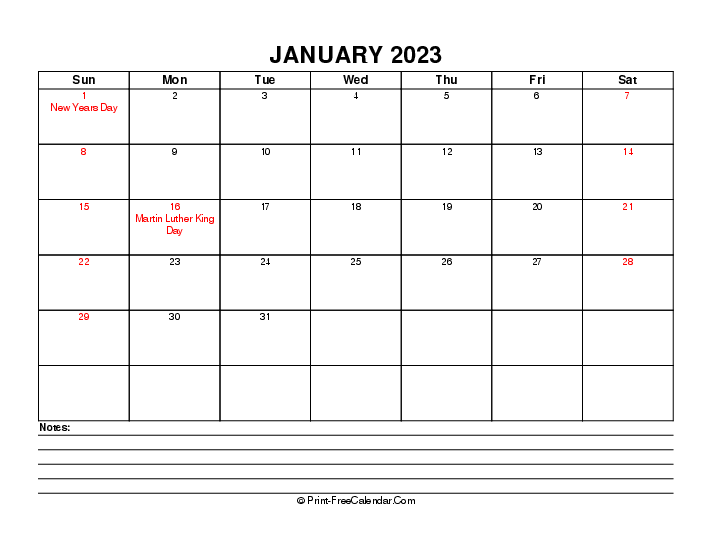 January 2023 Calendars with USA Holidays (Word, PDF, Excel)