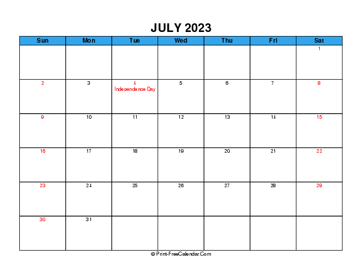 July 2023 Calendars with USA Holidays (Word, PDF, Excel)