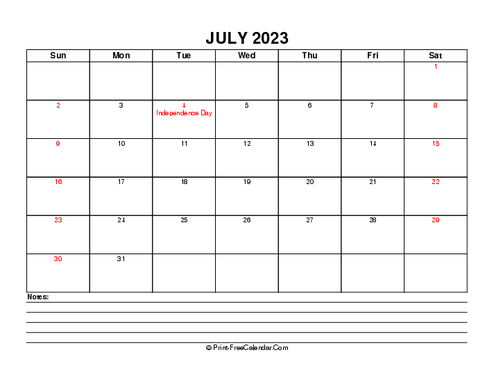July 2023 Calendars with USA Holidays (Word, PDF, Excel)