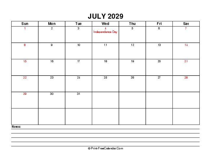 Download July 2029 Editable Calendar With Usa Holidays Sunday Start ...