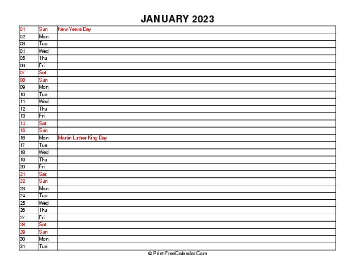 January 2023 Calendars with USA Holidays (Word, PDF, Excel)