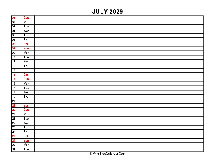 Download Blue July 2029 Editable Calendar Sunday Start (PDF, Word ...