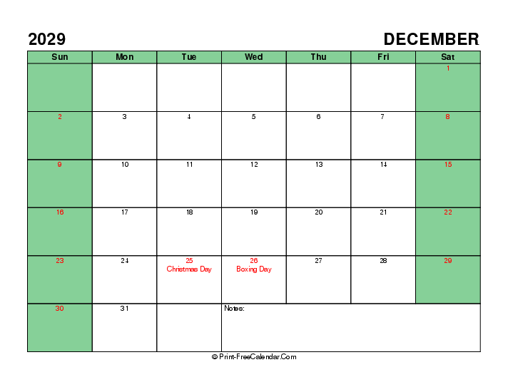 Download Printable 2029 December Calendar With Uk Bank Holidays Sunday ...