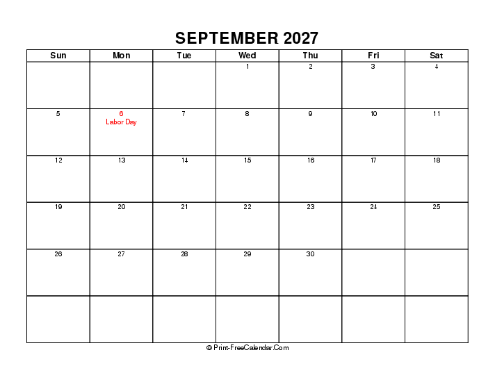 September 2027 Calendars with USA Holidays (Word, PDF, Excel)