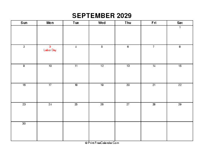 Download Simple September Calendar 2029 With Usa Holidays Sunday Start ...