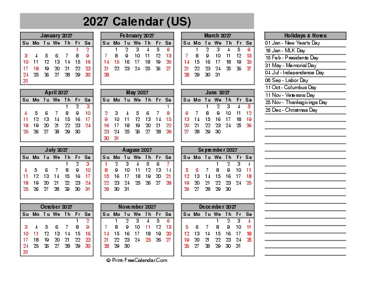 2027 USA Calendars With Holidays In PDF WORD EXCEL 2027 USA Calendars With Holidays In PDF WORD EXCEL